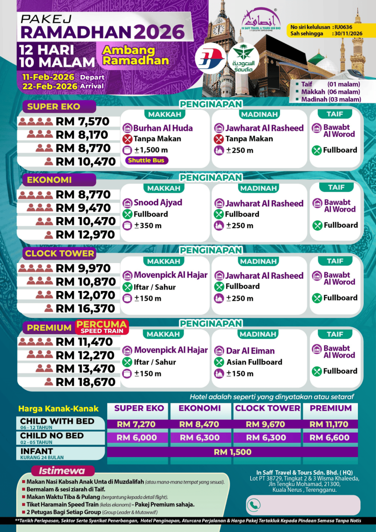 Pakej Umrah Ramadan 1447H/2026M - In Saff Travel & Tours Sdn. Bhd.