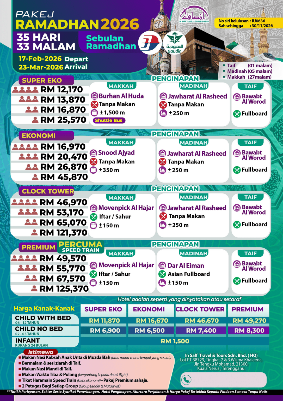 Pakej Umrah Ramadan 1447H/2026M - In Saff Travel & Tours Sdn. Bhd.