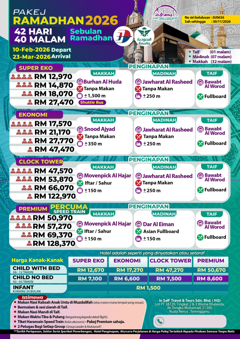 Pakej Umrah Ramadan 1447H/2026M - In Saff Travel & Tours Sdn. Bhd.